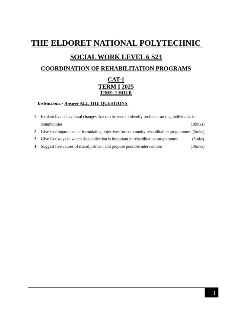 CAT 1 Coordination of Rehabilitation Programs | PDF