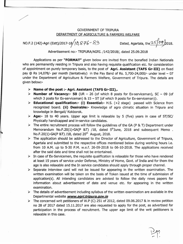 Tripura Agri. Assistant Recruitment 2018 | PDF | Agronomy ...