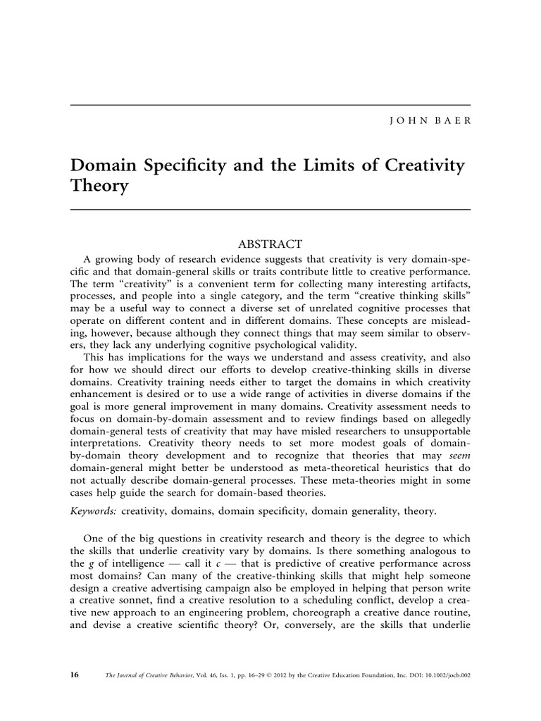 Domain Specificity and the Limits of Creativity Theory | PDF ...