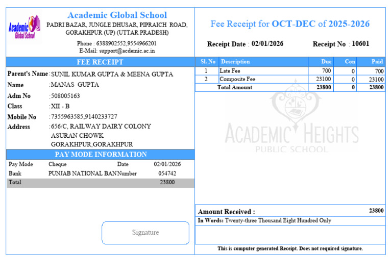 Parent Fee Receipt | PDF