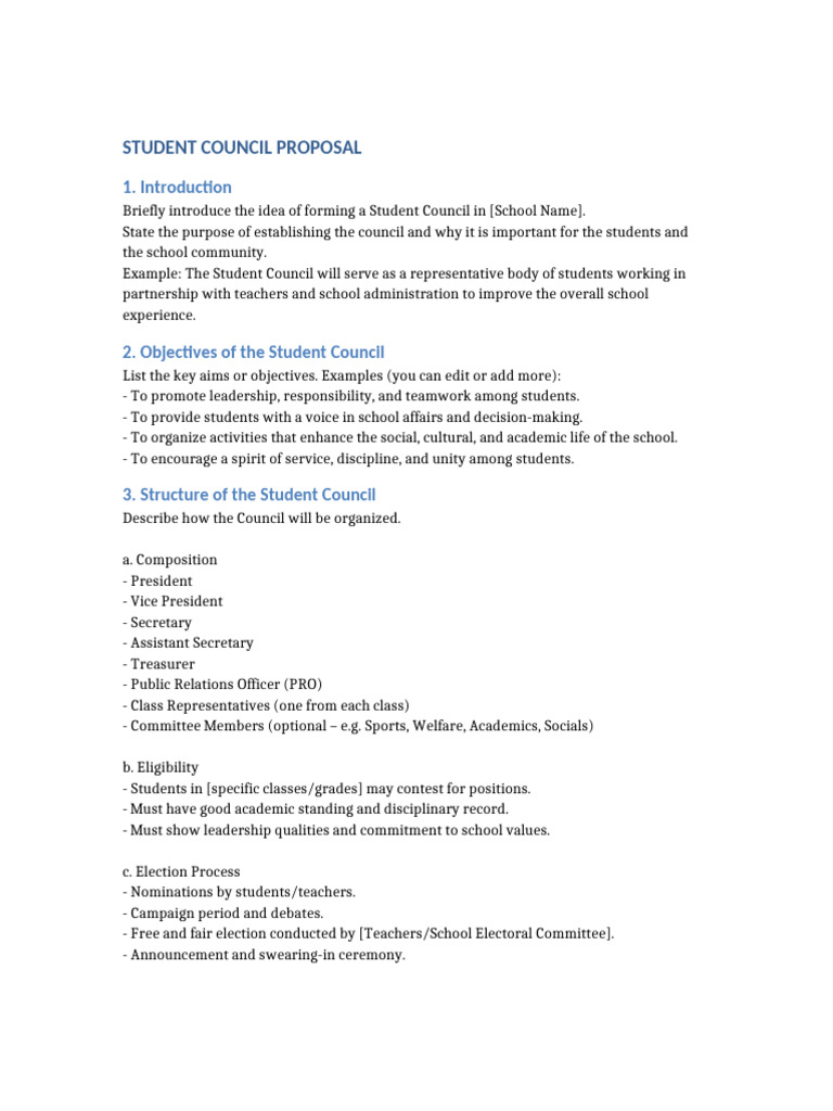 Student Council Proposal Overview | PDF | Presidents Of The United ...