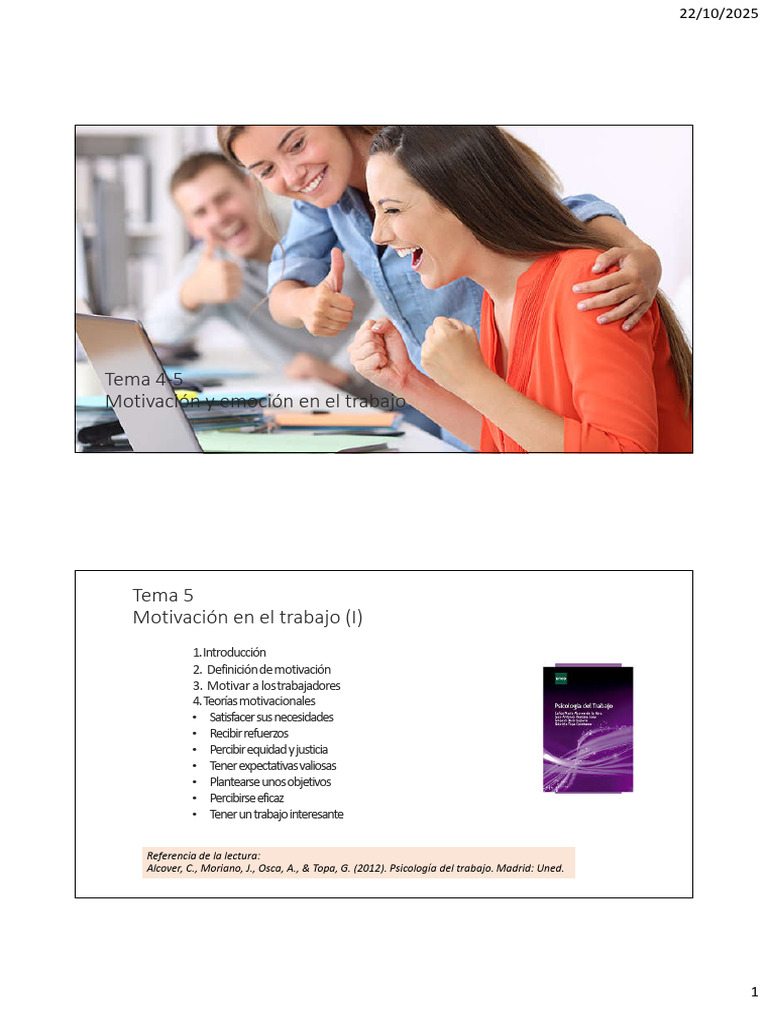 Tema 4 Motivacion Laboral (I) 2025 Final (1) | PDF | Motivacional | Motivación