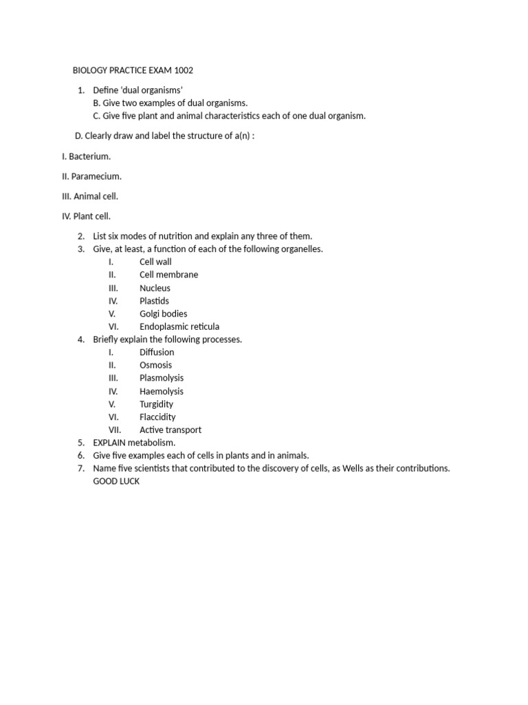 Biology Practice Exam by Emmanuel | PDF