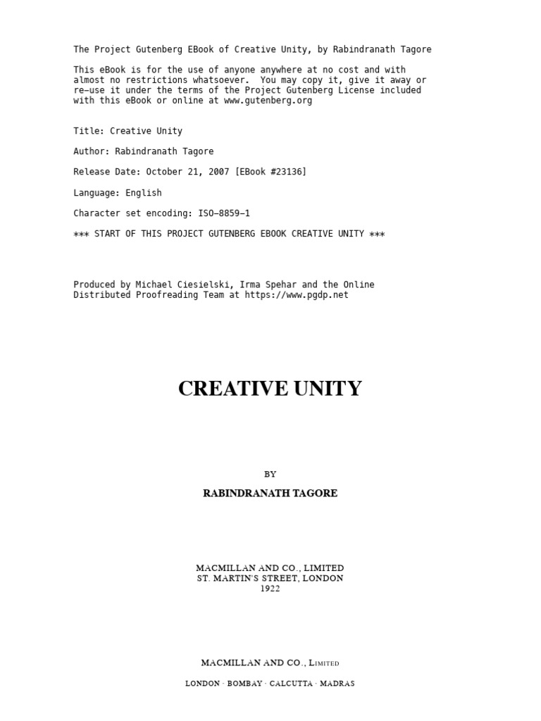 Creative Unity by Rabindranath Tagore | PDF | Truth | Love