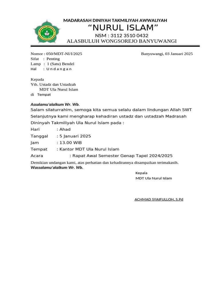 Undangan Rapat, Daftar Hadir, Notulen, TTD Konsumsi Dan Surat Pesanan ...