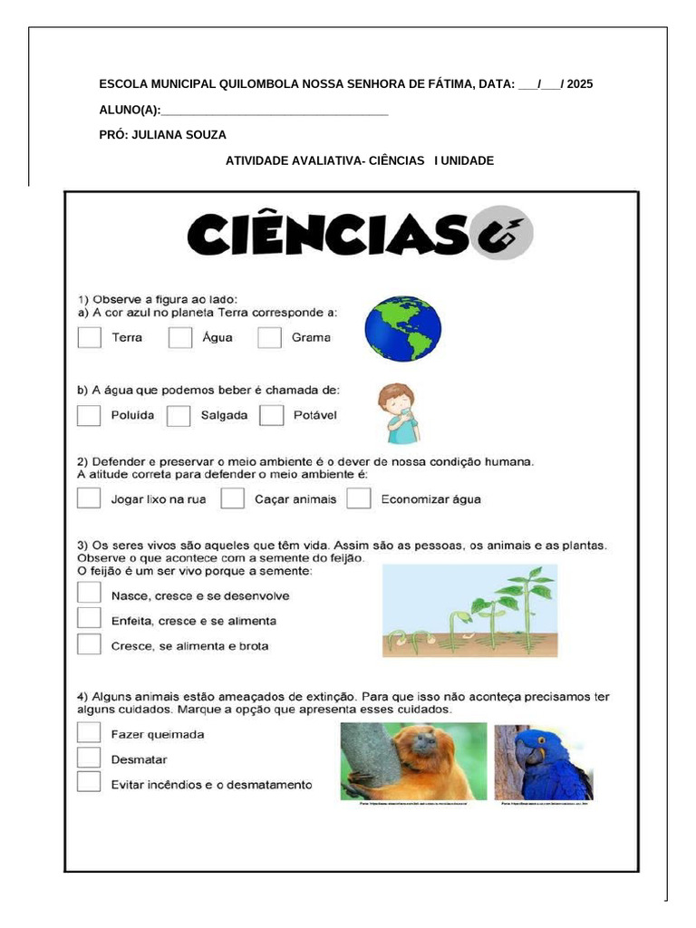 Atividades Avaliativas - Ciências e Geografia | PDF