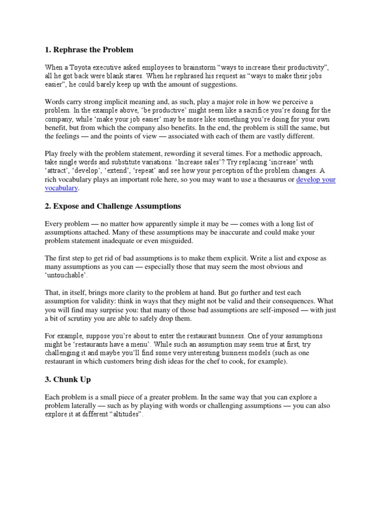 Rephrase The Problem: Develop Your Vocabulary | PDF | Cognition ...