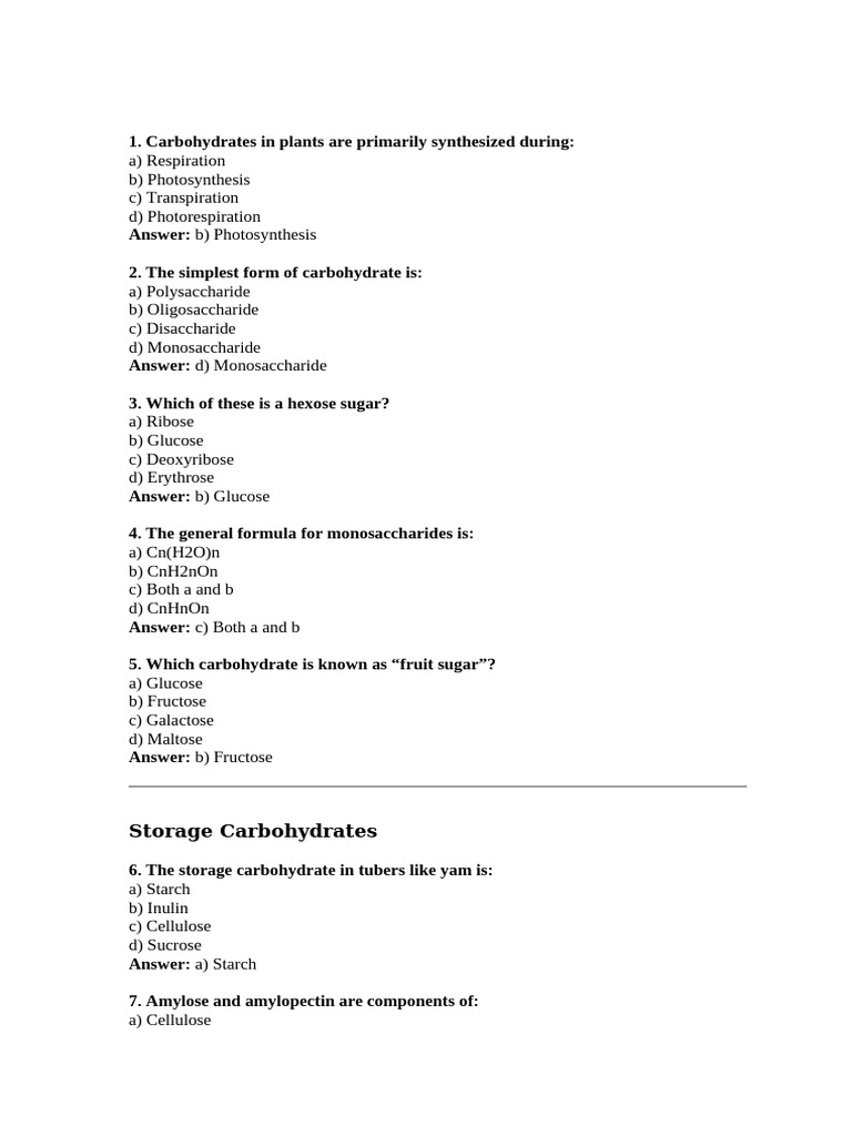 Essential Plant Carbohydrates Guide | PDF | Carbohydrates | Starch
