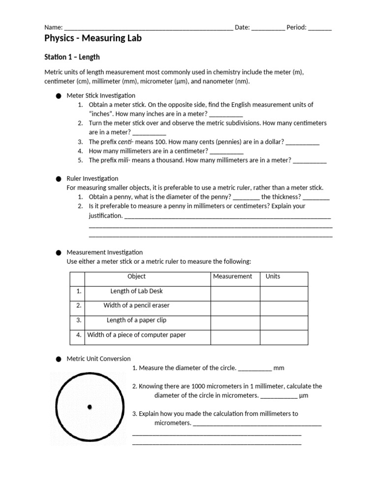 Measuring Introduction Lab.using a Ruler and Conversions | PDF
