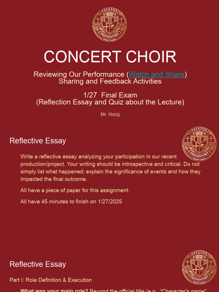 Concert Choir Performance Reflection Guide | PDF | Essays | Social ...