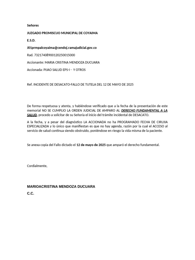 Inicia Desacato Zulma | PDF