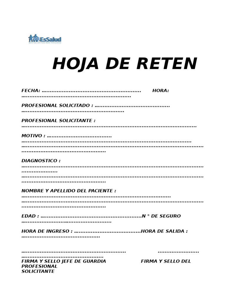 Hojas de Reten | PDF | Medicina | Especialidades Medicas