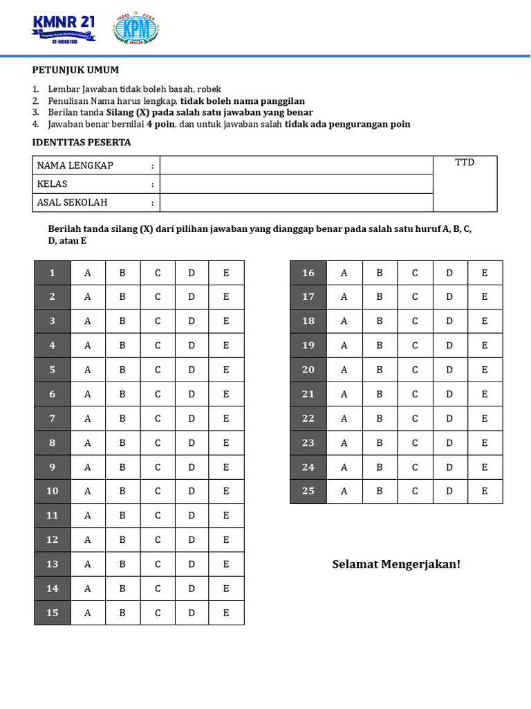 Lembar Jawaban Uji Soal MNR | PDF