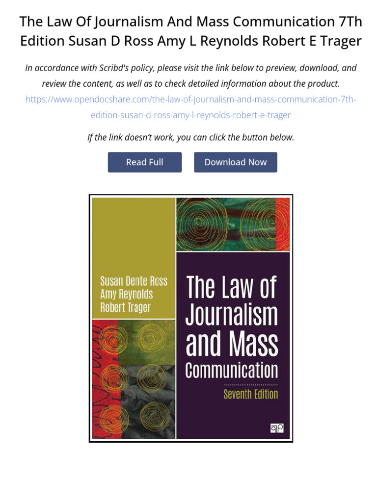 The Law of Journalism and Mass Communication 7th Edition Susan D Ross ...