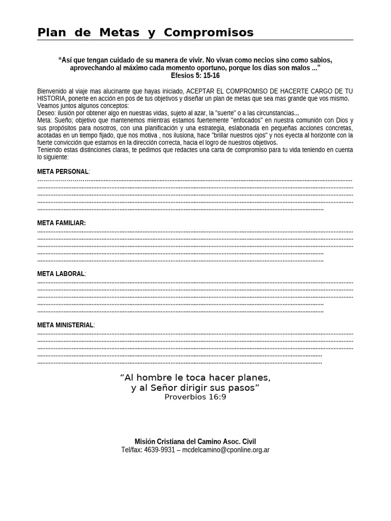 Plan de Metas y Compromisos Personales | PDF