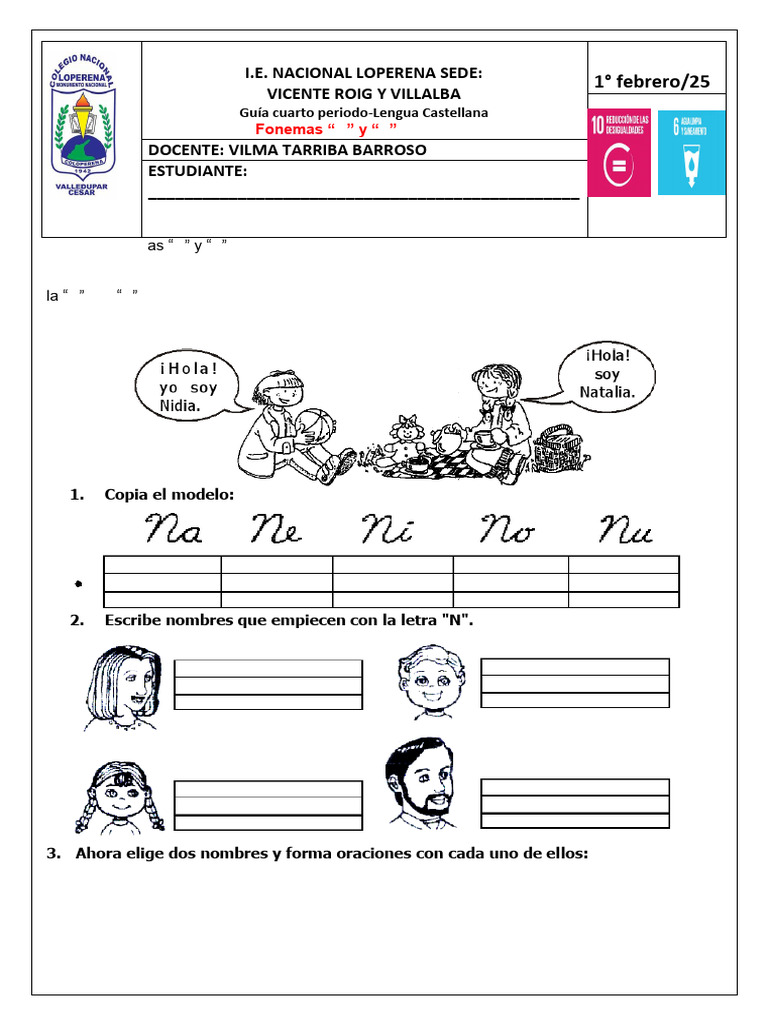 1° Guía taller el fonema, n y s. | PDF