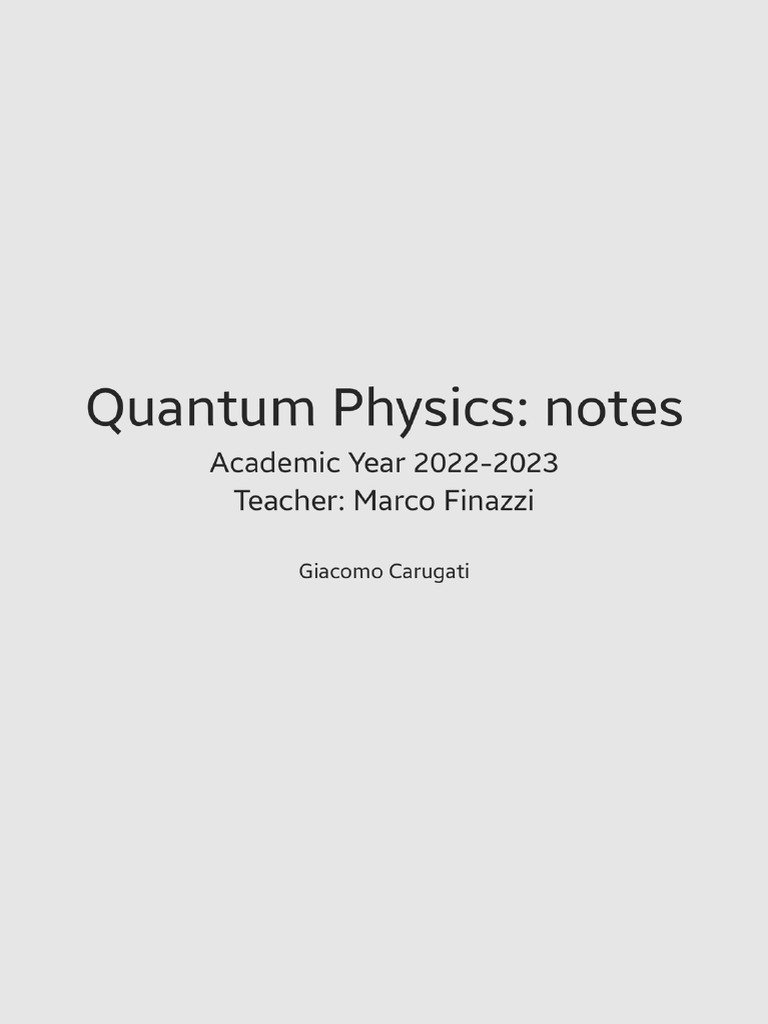 QuantumPhysics Notes | PDF