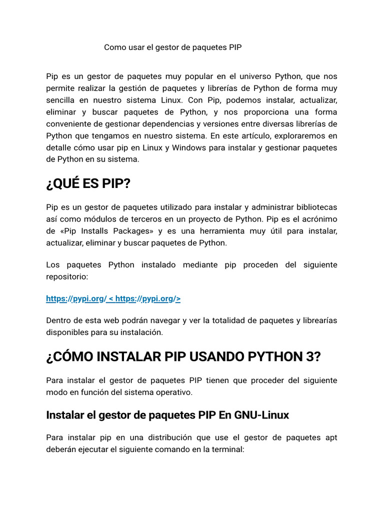 Como instalar y usar el gestor de paquetes PIP | PDF | Ingeniería de ...