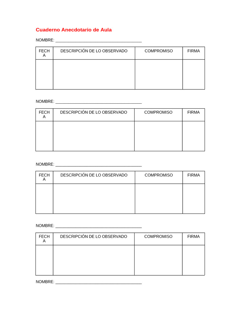 Cuaderno de Anecdotario Escolar | PDF