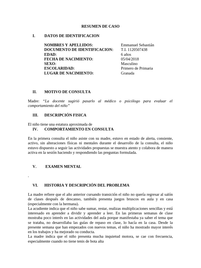 Caso de Emanuel Act.5 | PDF | Sicología | Ciencias del comportamiento