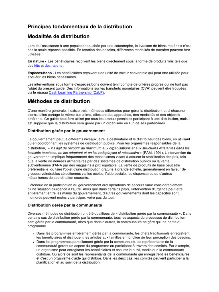 Modalités et méthodes de distribution humanitaire | PDF | Informations