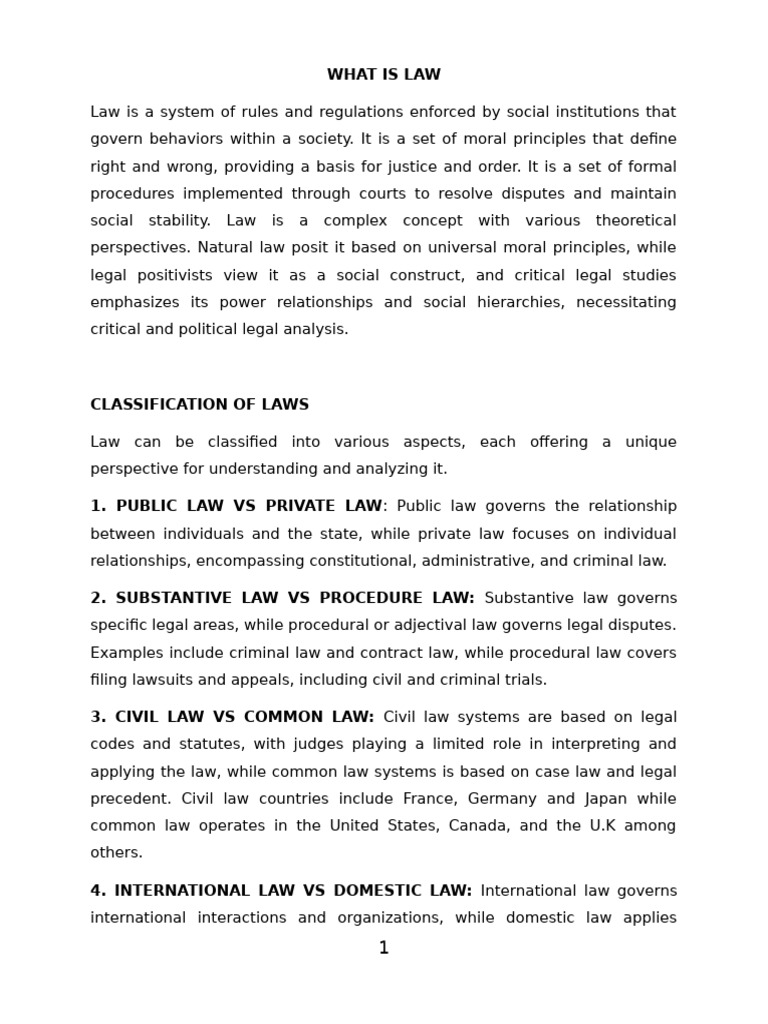 Understanding Law: Types and Classifications | PDF | Common Law ...