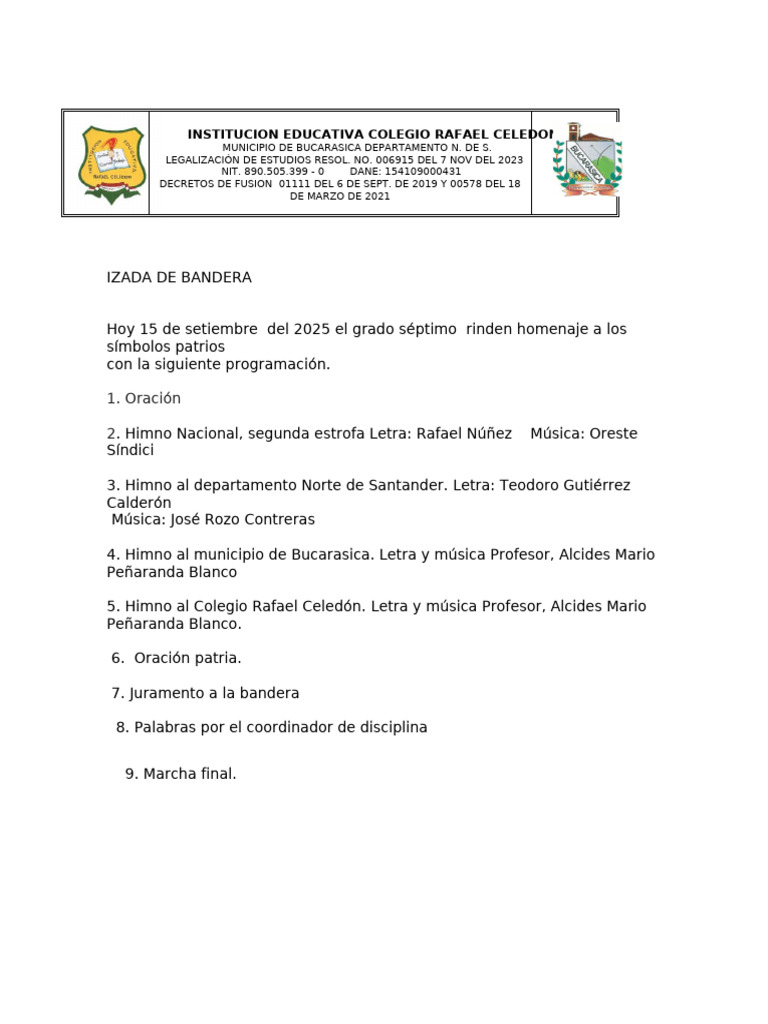 Programa Izada de Bandera 2025[1]. | PDF