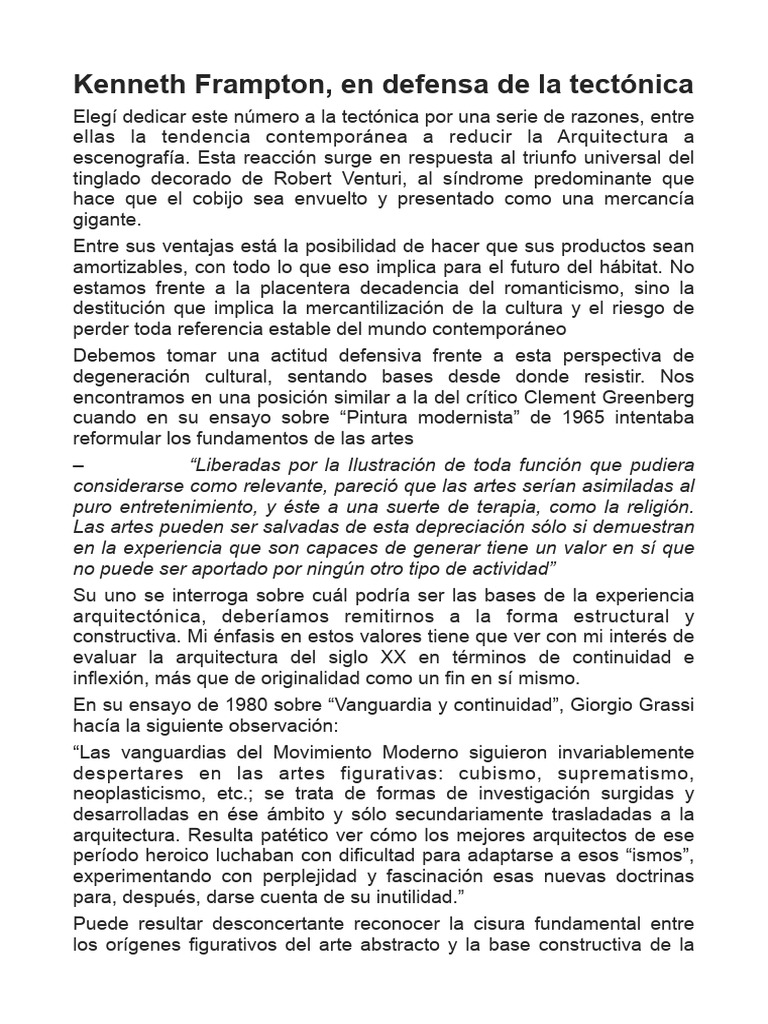 En Defensa de La Tectonica - Kenneth Frampton | PDF | Ontología
