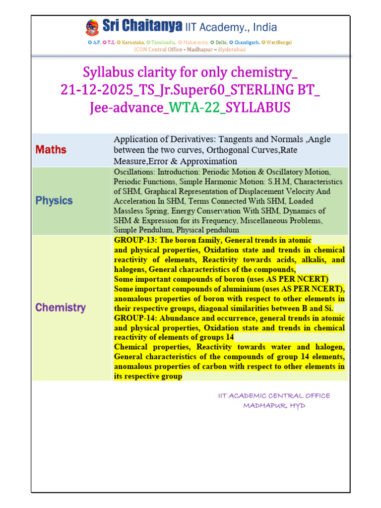 Syllabus Clarity for Che 21-12-2025 Ts Jr.super60 Sterling Bt Jee-main ...