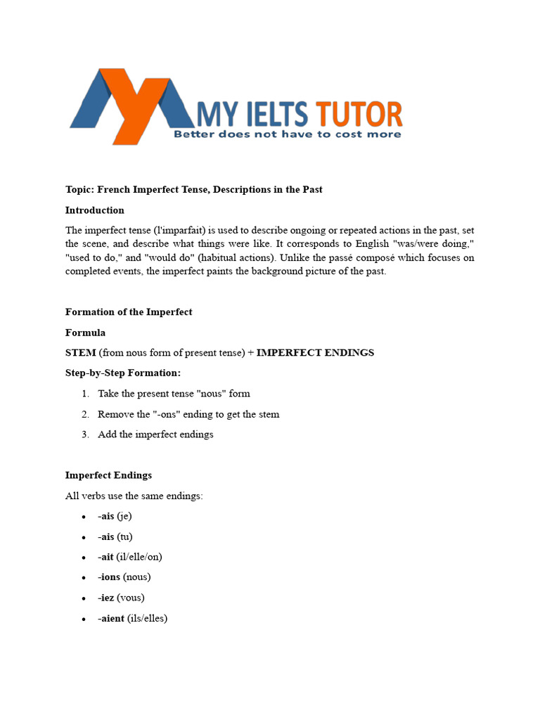 French Imperfect Tense, Descriptions in the Past | PDF | Semantics ...