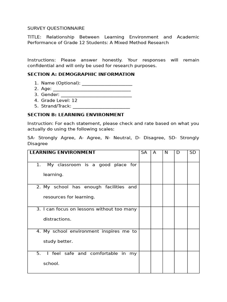 Survey Questionnaire Jena | PDF | Learning | Questionnaire
