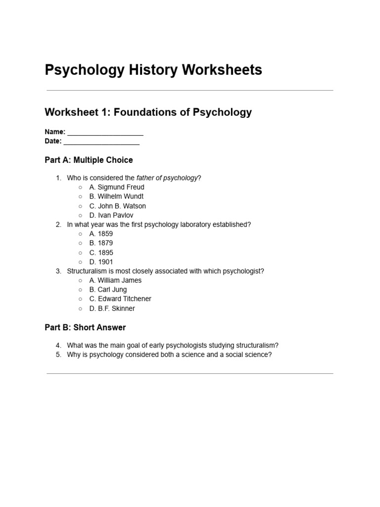 Worksheet 1_ Foundations of Psychology | PDF