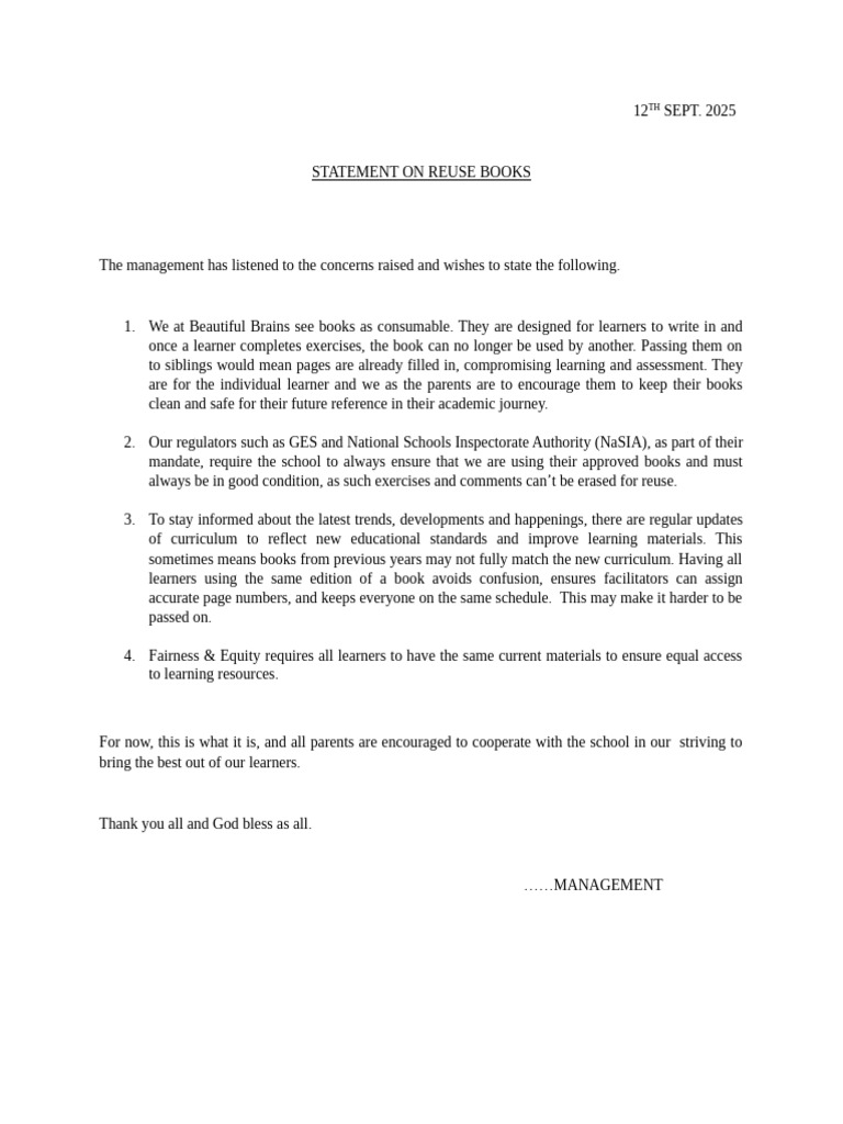 Statement on Books Reuse | PDF