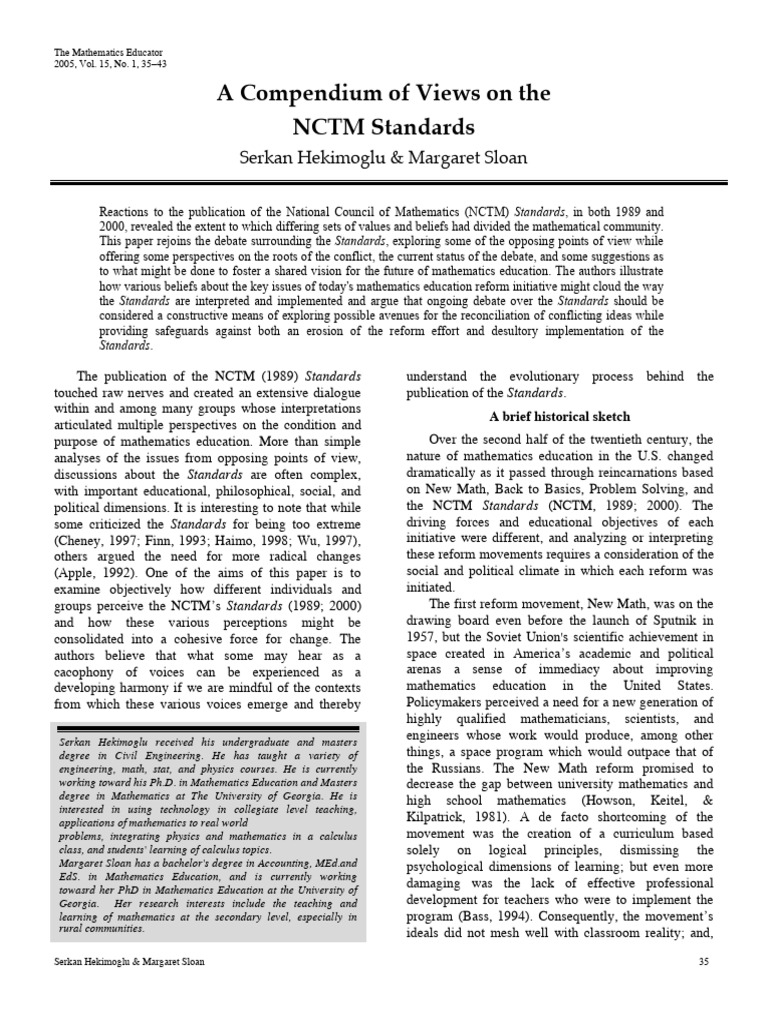 NCTM Standards: Perspectives and Debate | PDF | National Council Of ...