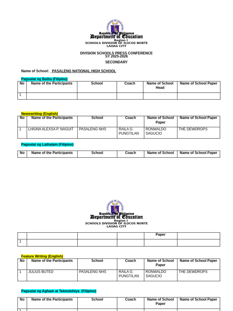 Name of School Sdoin Dspc Sy2025-2026 | PDF | Public Administration ...