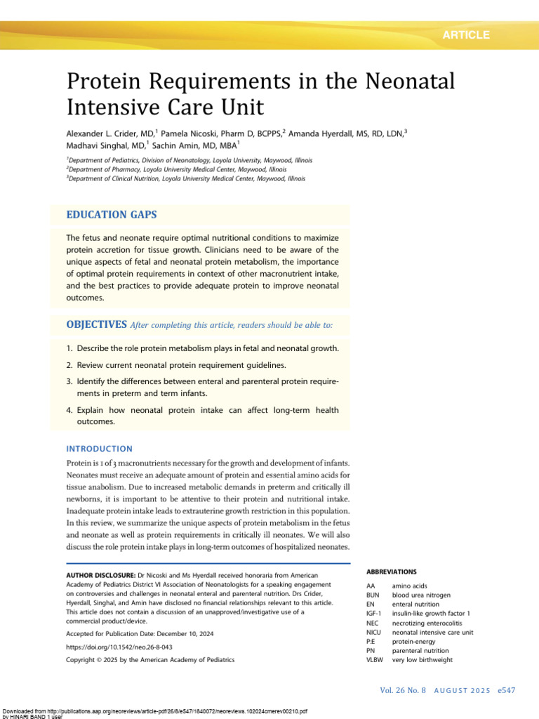 Neonatal Protein Needs in NICU Care | PDF | Breast Milk | Preterm Birth