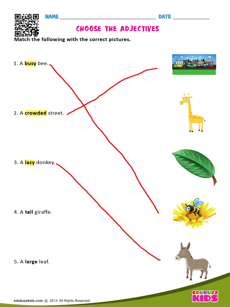 Adjective Matching Activity for Kids | PDF