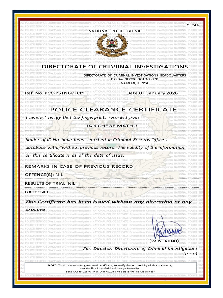 Pcc-y5sn6vkqy-Police Clearance Certificate 987jfgh8 | PDF