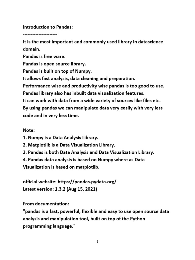 Introduction to Pandas Library Basics | PDF | Parameter (Computer ...