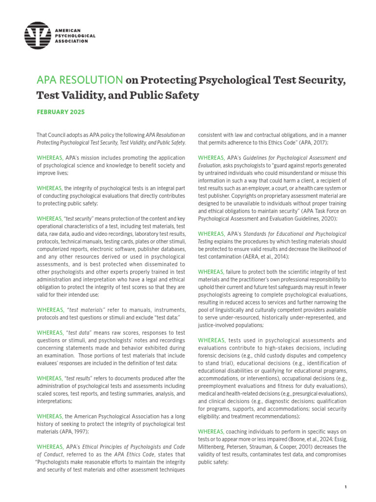 Protecting Psychological Test Security | PDF | American Psychological ...