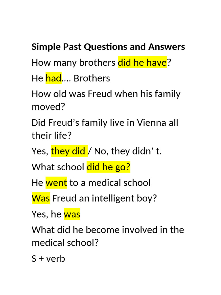 Simple Past Questions and Answers - Eng II | PDF