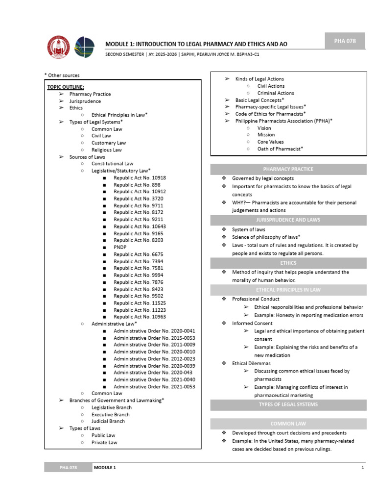 Legal Pharmacy and Ethics Overview | PDF | Pharmacist | Pharmacy