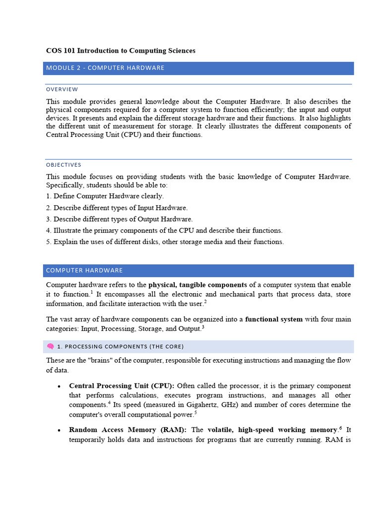 COS 101 Introduction to Computing Sciences Module 2 | PDF | Solid State ...