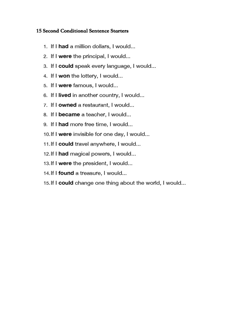 15 Second Conditional Sentence Starters | PDF