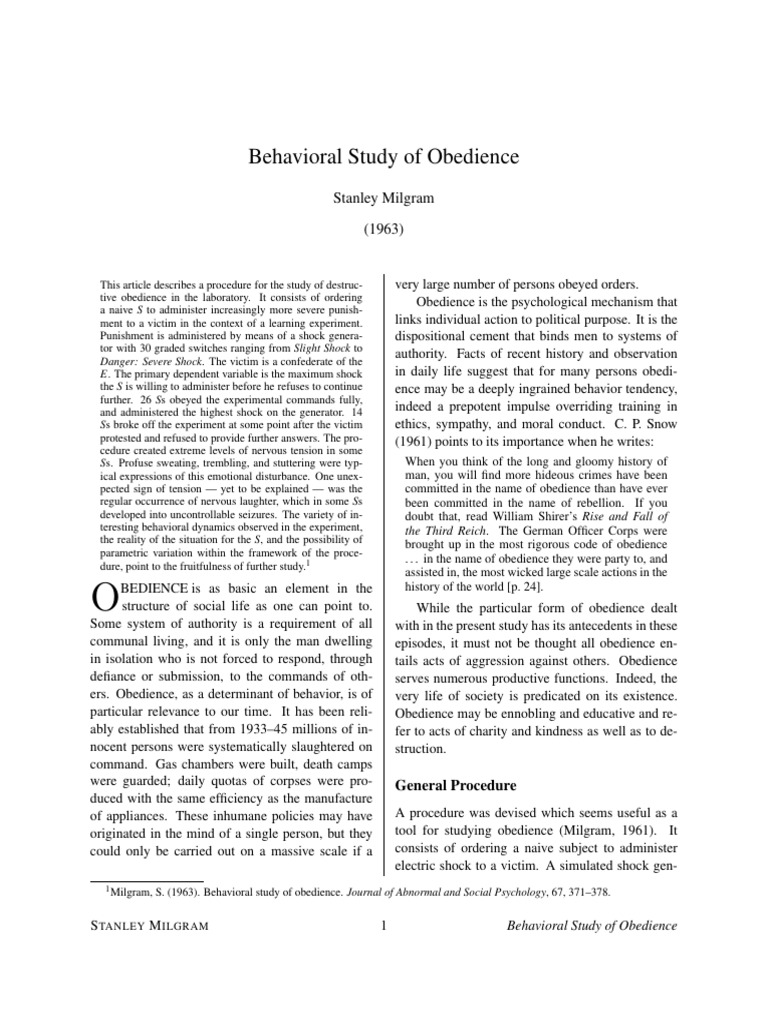 Milgram Shock Experiment Original | PDF | Psychological Concepts ...