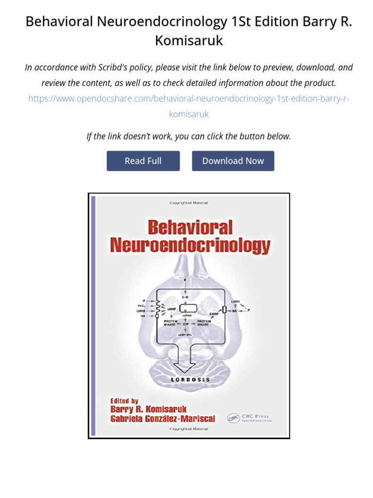 Behavioral Neuroendocrinology 1st Edition Barry R. Komisaruk | PDF ...
