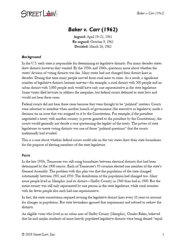 Baker v. Carr: Supreme Court Case Overview | PDF | Baker V. Carr ...