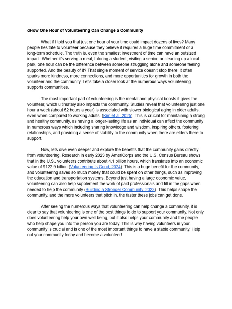 How One Hour of Volunteering Can Change a Community (1) | PDF ...