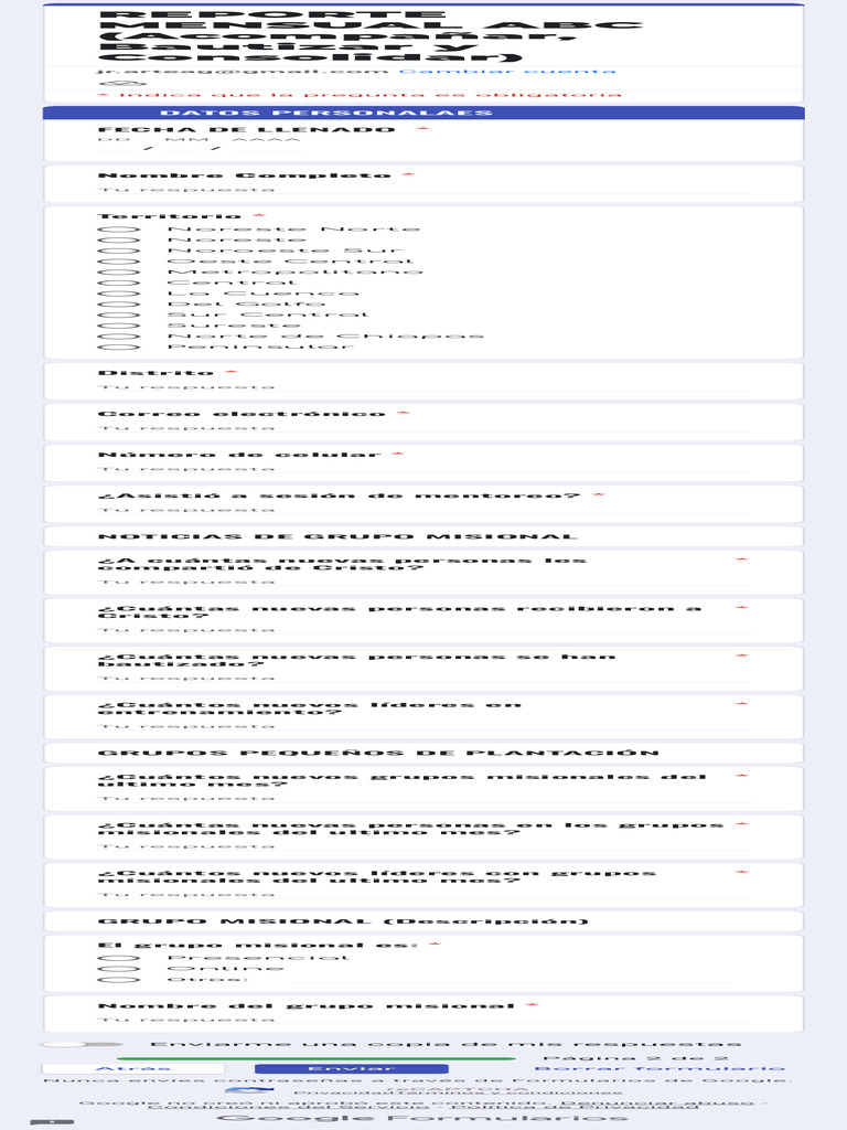 REPORTE MENSUAL ABC (Acompañar, Bautizar y Consolidar) | PDF