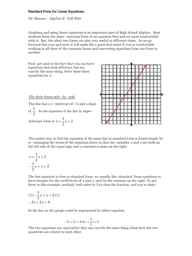 Standard Form For Linear Equations | PDF | Equations | Mathematical ...